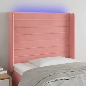 Čelo postele s LED růžové 83 x 16 x 118/128 cm samet