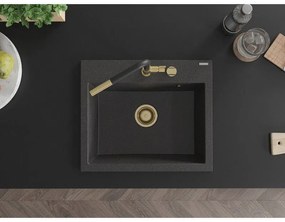 Mexen Oscar, 1-komorový granitový dřez 580x490x205 mm, černá skvrnitá, 6519581000-76-G