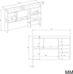 Psací stůl Chester s nástavcem 120 cm bílý
