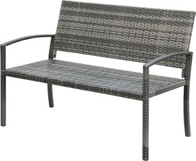 Zahradní lavička Outsunny z polyrattanu pro 2 osoby, odolná vůči UV záření, s ergonomickými opěrkami a opěradlem, zahradní nábytek, lavička pro park s