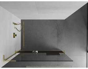 Mexen Kioto+ L, sprchová zástěna Walk-In s poličkou a věšákem 85 x 200 cm, 8mm čiré sklo, zlatý lesklý profil, 800-085-123-50-00