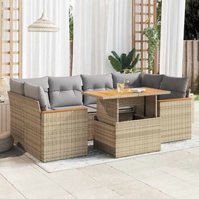 6dílná zahradní sestava s poduškami béžová polyratan akácie 3327454
