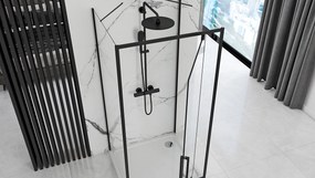 Rea Rapid Swing, 3-stěnový sprchový kout 70 (dveře) x 90 (stěna) x 195 cm, 6mm čiré sklo, černý profil, KPL-009947