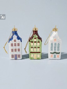 Sinsay - Skleněné vánoční ozdoby ve tvaru činžovních domů 3 pack - vícebarevná