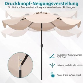 Costway Slunečník 270 cm s funkcí klikání a naklápění s 8 kovovými žebry, béžový