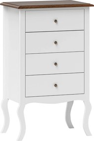 HOMCOM Komoda se 4 Šuplíky ve Francouzském Stylu - Dětská Komoda s Protiskluzovým Designem pro Obývací Pokoj a Chodbu 60x40x98,5 cm Bílá a Dub | Aosom
