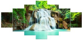 Gario Obraz s hodinami Vodopád v Thajsku - 7 dílný Rozměry: 210 x 100 cm
