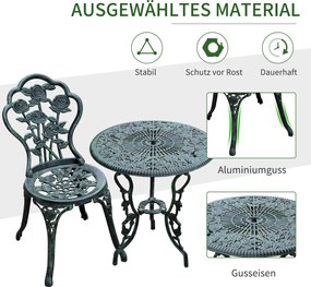 Outsunny bistro set 3-dílný zahradní set starožitně zelený litý hliníkový zahradní nábytek na balkon a terasu | Aosom.de