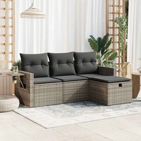 4dílná zahradní sedací souprava s poduškami šedá polyratan 3325456