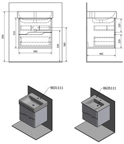 Sapho MEDIENA umyvadlová skříňka 57x50,7x48,5cm, bílá mat/bílá mat - MD060