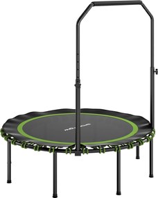 Fitness trampolína s nastavitelným zábradlím, sportovní trampolína pro vnitřní i venkovní použití, ocel, plast, zelená barva