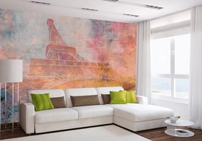 DIMEX | Samolepicí vliesová fototapeta na zeď Abstrakt Eiffelova věž II. MA-5-0376 | 375 x 250 cm | vícebarevná, oranžová, růžová