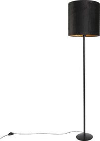 Stojací lampa černá s černým sametovým stínítkem se zlatem 40 cm - Simplo