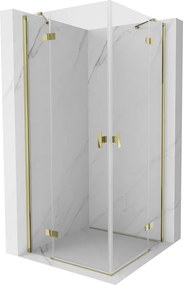 Mexen Mist-H Duo, 2-křídlý ​​výklopný sprchový kout 70 x 70 cm, čiré sklo, zlatý lesklý profil, 8A5-070L-070P-50-00