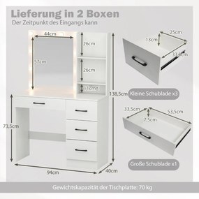 Costway Toaletní stolek s LED osvětlením 3 barvy s nastavitelným jasem – bílý