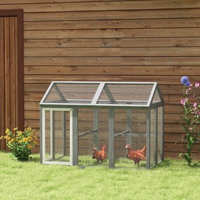 PawHut venkovní výběh pro slepice, 1,18 m² (140 x 88,5 x 106 cm), zamykatelné dveře, masivní smrkový rám, pletivo, pro 1–3 slepice, šedý