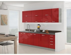 Kuchyně Multiline IV, Barva: šedá / červený lesk, Dřez: ano, Příborník: ano, Pracovní deska do kuchyně: bez pracovní desky