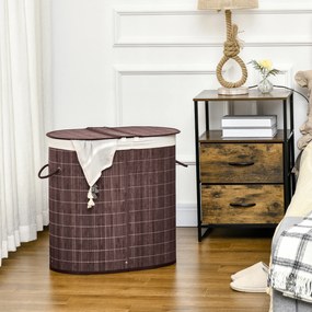 HOMCOM Koš na prádlo 100 l s víkem a držadlem Box na prádlo Sběrač prádla 2 sáčky na prádlo Třídič prádla do koupelny z bambusu | Aosom.de