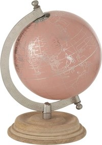 Růžový malý glóbus na dřevěném podstavci Globe - 14*10*20 cm