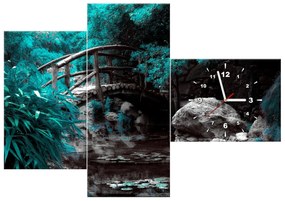 Gario Obraz s hodinami Tyrkysová Japonská zahrada - 3 dílný Rozměry: 100 x 70 cm