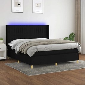 Box Spring Postel S Matrací A Led Černá Textil Černá Svislé pruhy 180 x 2