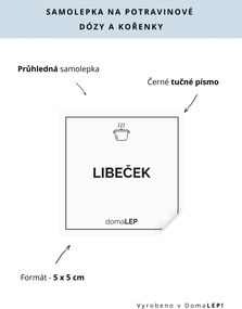 Samolepka na kořenky LIBEČEK průhledná 5 × 5 cm tučné písmo