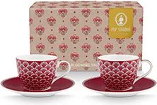 Pip Studio Blooming Tales set 2 ks espresso šálků 100 ml - tmavě červený (Porcelánové šálky na espresso v sadě 2 ks)