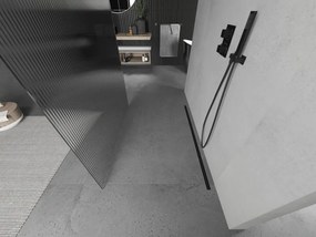 Mexen Kioto, sprchová zástěna Walk-In 140 x 200 cm, 8mm sklo s žebrovým vzorem, černý profil, 800-140-002-70-09