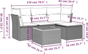 5dílná zahradní sedací souprava s poduškami černá polyratan 3223605