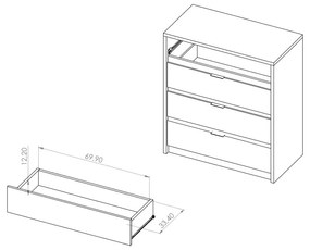 DV6 Komoda DENVER Dub Bílá / Bílý lesk