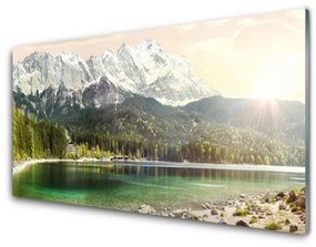 Obraz na skle Hory Les Jezero Krajina 125x50 cm