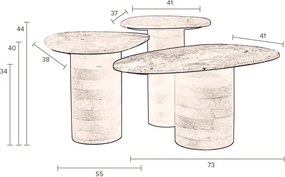 Hnědé/béžové konferenční stolky v sadě 3 ks s mramorovou deskou 41x73 cm Suki – Dutchbone