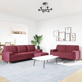 3dílná sedací souprava s podnožkou a polštáři vínová textil 3278349