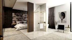 Rea Aero, sprchová zástěna typu Walk-In 80cm, 8mm čiré sklo, zlatý lesklý profil + polička a věšák EVO, KPL-K8439