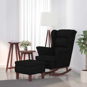 vidaXL Houpací křeslo s dřevěnými nohami a stoličkou samet [3121238] Barva: Černá