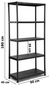 Plastový regál MAXER 180x90x40 cm černý