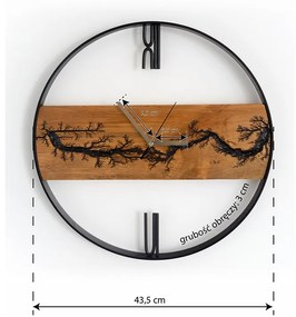 Dřevěné nástěnné hodiny KAYU 03 Olše v Loft stylu - Černý- 43 cm