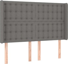 Čelo postele s LED tmavě šedé 147 x 16 x 118/128 cm textil 3124481