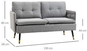 HOMCOM Dvoumístná pohovka loveseat s polštáři ve vzhledu lnu, dvojsedák do obývacího pokoje a ložnice, šedá, 139 x 68 x 76 cm | Aosom.de