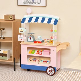 Costway Dětský dřevěný jídelní vozík na 3 kolečkách s pokladnou Food