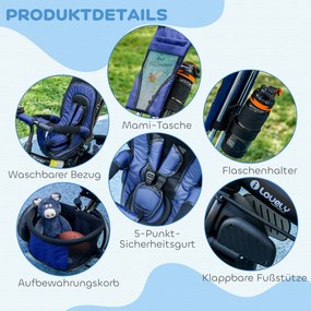 HOMCOM 6-in-1 Tříkolka s Rukojetí pro Rodiče, Dětská Tříkolka s Odnímatelnou Slunečníky, Polstrováním, Balance Bike s 5-Bodovým Bezpečnostním Páscem,…