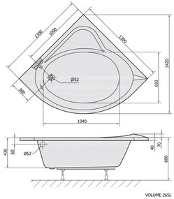 Polysan SIRIUS rohová vana 130x130x43 cm, bílá, 49111