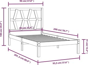 vidaXL Rám postele masivní borovice 90 x 200 cm [3103987] Barva: Černá