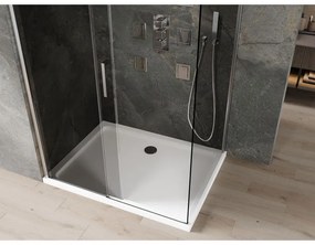 Mexen Omega, sprchový kout s posuvnými dveřmi 100 (dveře) x 70 (stěna) cm, 8mm šedé sklo, chromový profil + slim sprchová vanička bílá + chromový sifon, 825-100-070-01-40-4010