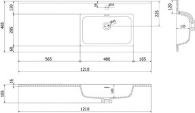 Mexen Otis, umyvadlo na zapuštění 121 x 46,5 cm, pravé, bílá lesklá, 25181200P