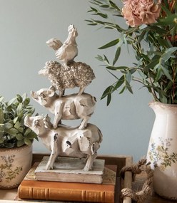 Béžová antik dekorativní soška zvířátek stojících si na zádech - 17*8*32 cm
