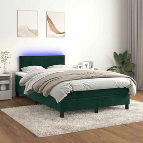 Box spring postel s matrací a LED tmavě zelená 120x190 cm samet 3270144
