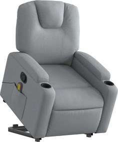 Zvedací masážní polohovací křeslo světle šedé textil 3204380
