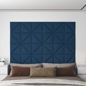 Nástěnné panely 12 ks modré 30 x 30 cm samet 0,54 m²
