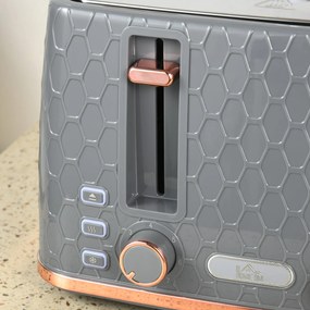 HOMCOM 2v1 kuchyňská sada, toustovač a rychlovarná konvice, různé možnosti, 1,7 l, 4 krajíce toastu najednou, plast, šedá